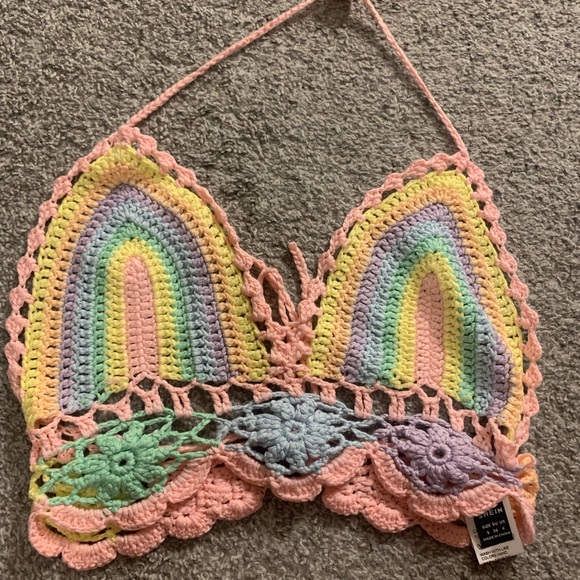 SHEIN | Tops | Shein Crochet Pastel Rainbow Top | Poshmark